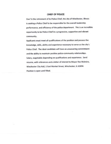 Police Chief Ad - City of Winchester, IL